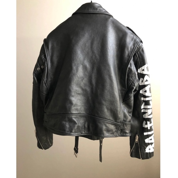 Balenciaga | Jackets & Coats | 29 Balenciaga Painted Logo Sleeve Graffiti Heavy Leather Moto ...